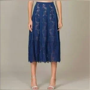 foxiedox | Skirts | New Foxiedox Atiqah Navy Blue Lace Midi Skirt ...